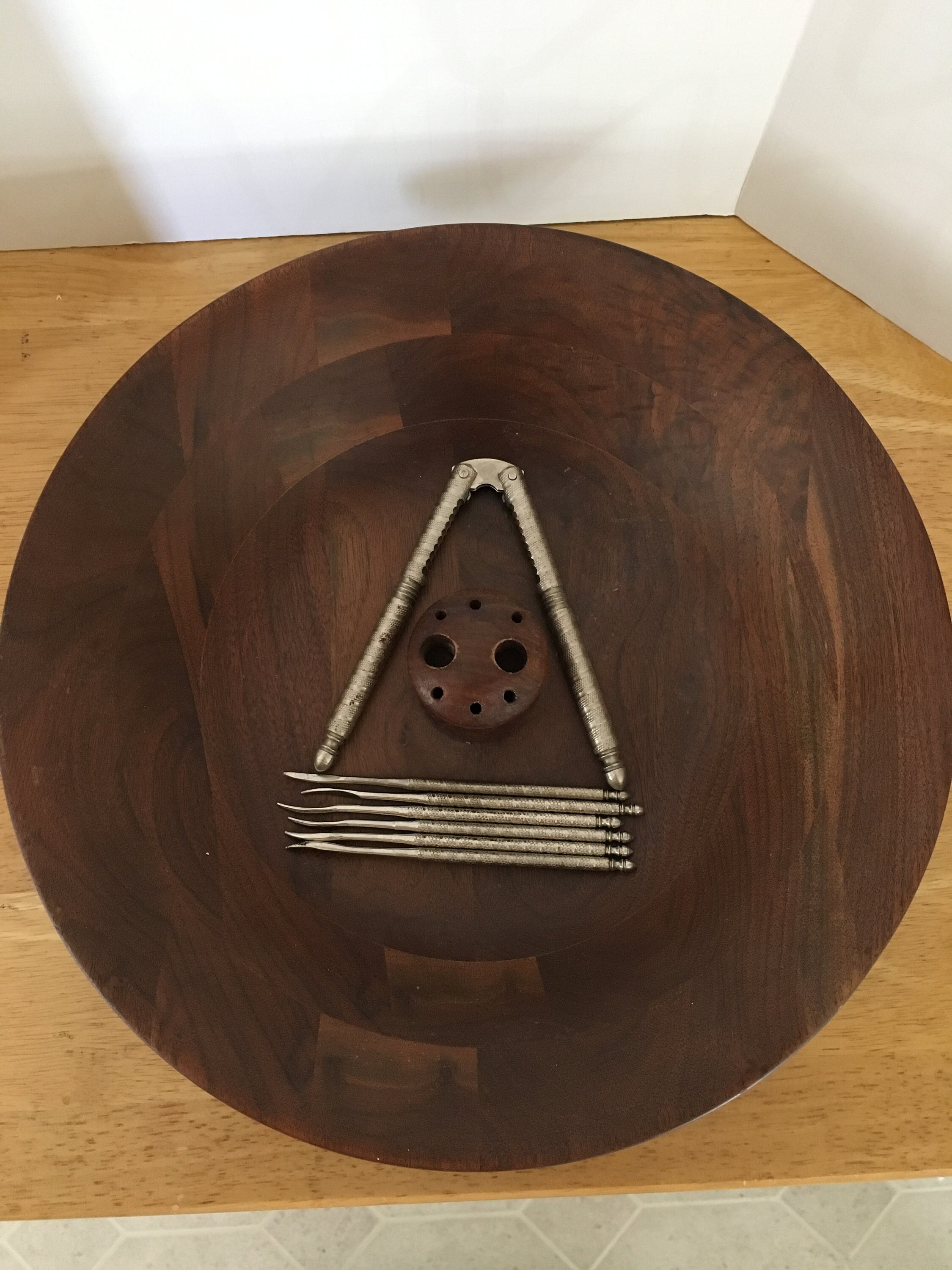 Vintage 8 piece solid Walnut nut bowl set
