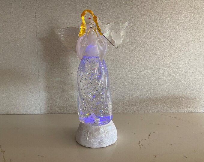 Lighted Color Changing Angel With 3 Doves Water Snow Globe Lantern With ...