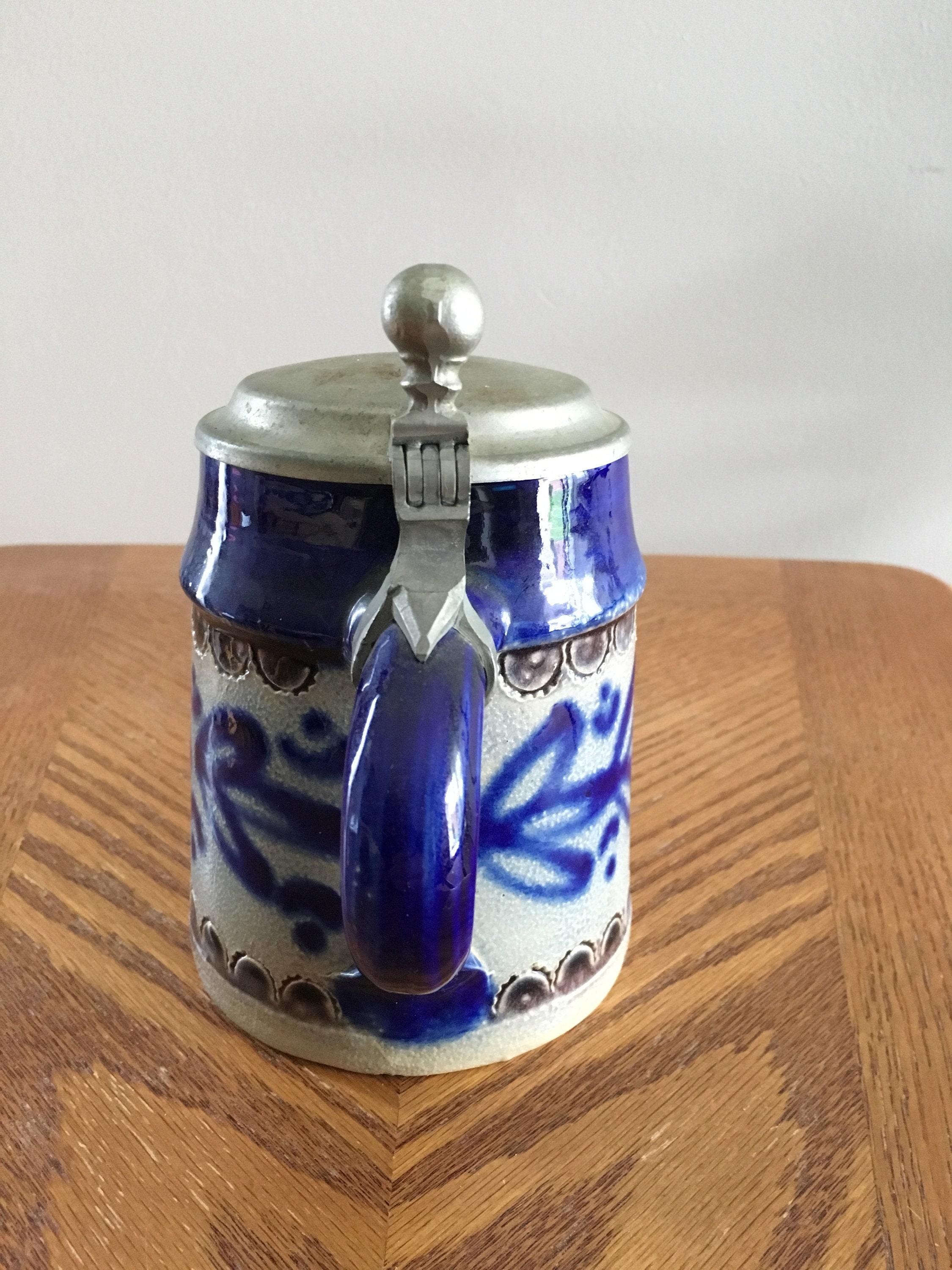 Vintage Cobalt blue salt glaze German beer stein