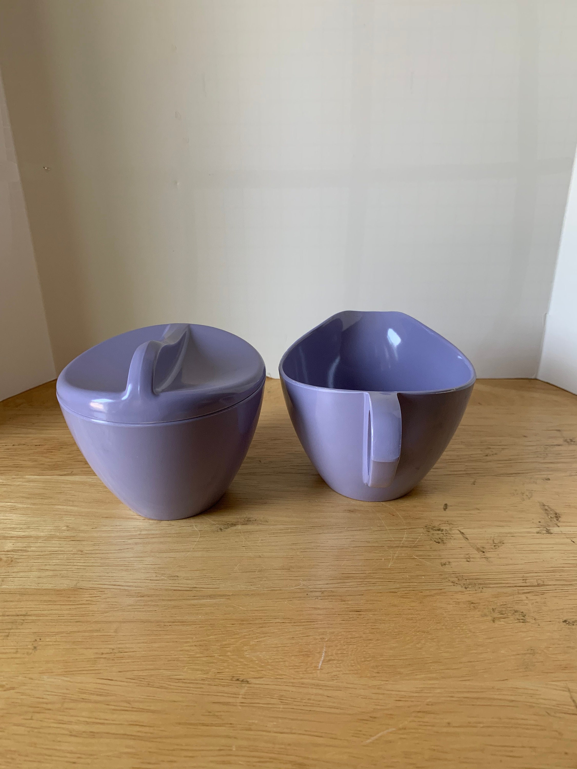 Vintage 3 piece Royalon purple melmac creamer and sugar bowl
