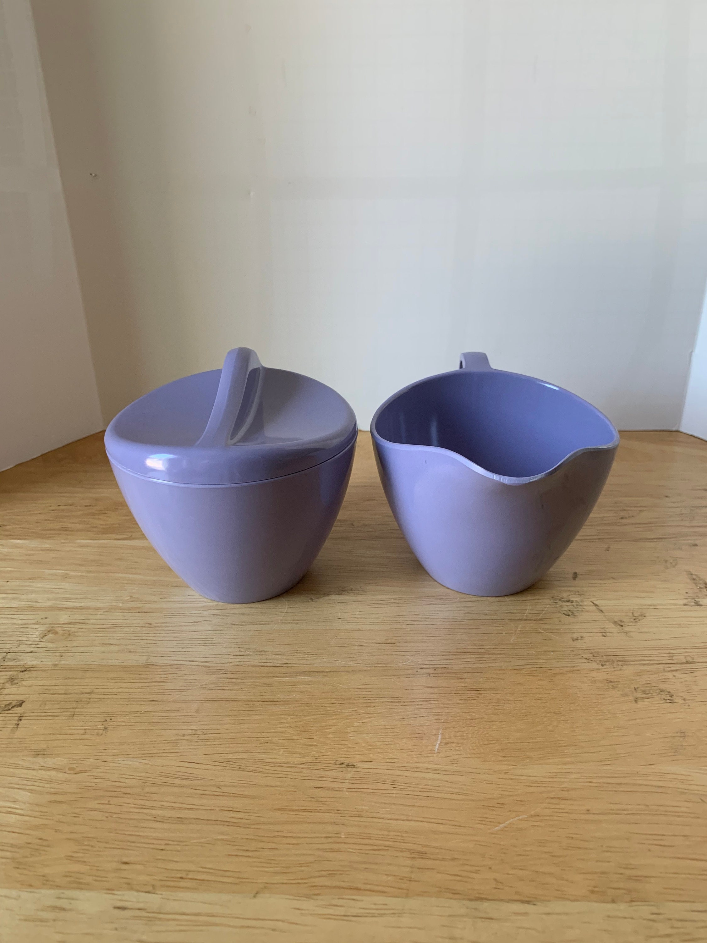 Vintage 3 piece Royalon purple melmac creamer and sugar bowl