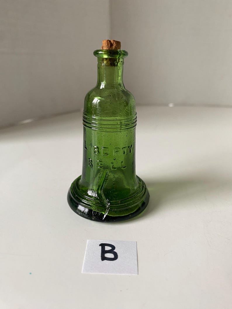Set of 5 Green Liberty Bell Glass Bottles - Some With Corks - Etsy