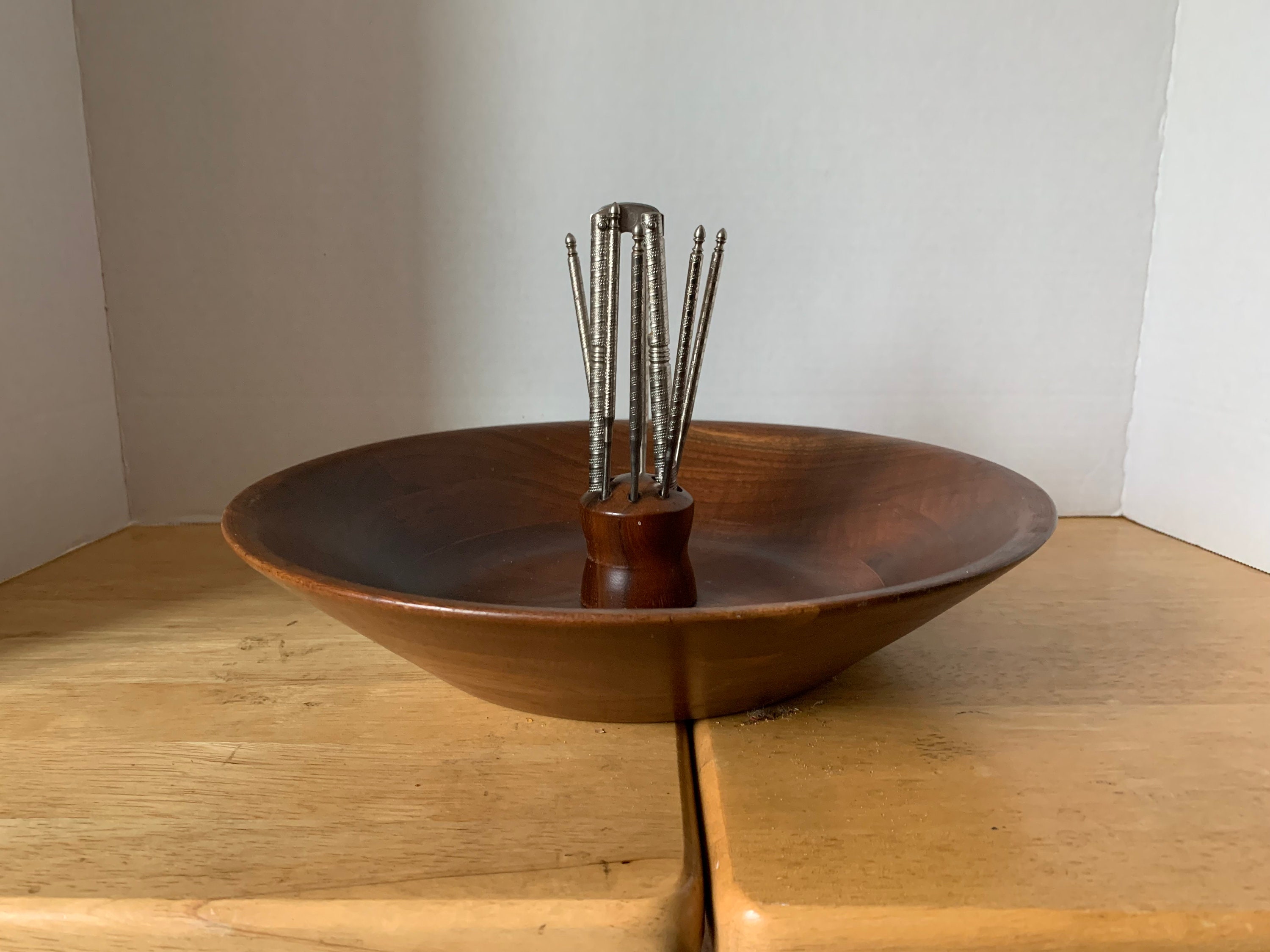 Vintage 8 piece solid Walnut nut bowl set