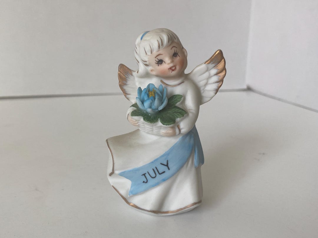 Vintage July Birthday Porcelain Bisque Angel Figurine in White Dress ...