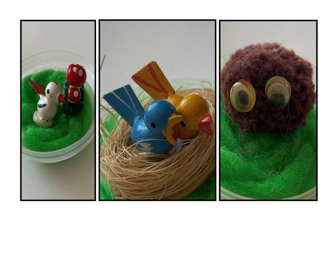 Set of 3 Miniature Spring or Easter Bird Nest for Dioramas Encased in ...