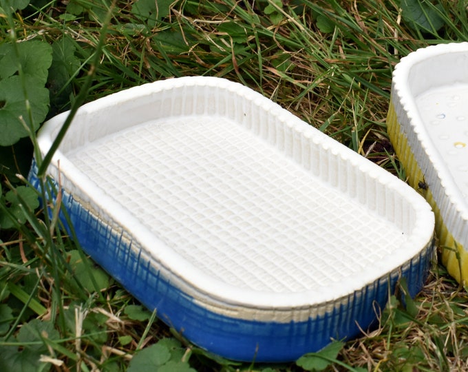 Blue and White Rectangular Handmade Textured Ceramic Bowl - Etsy