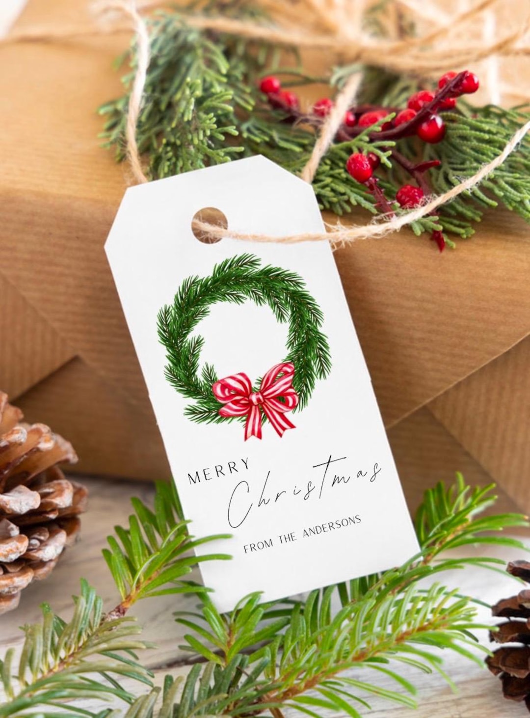 Custom Christmas Gift Tag Printable Digital Download Christmas Wreath ...