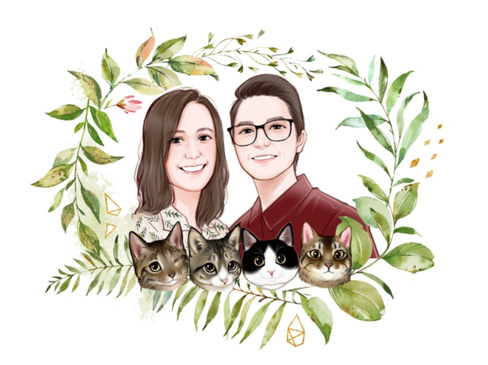 Cute Style Couple Portrait Couple Illustration - Etsy