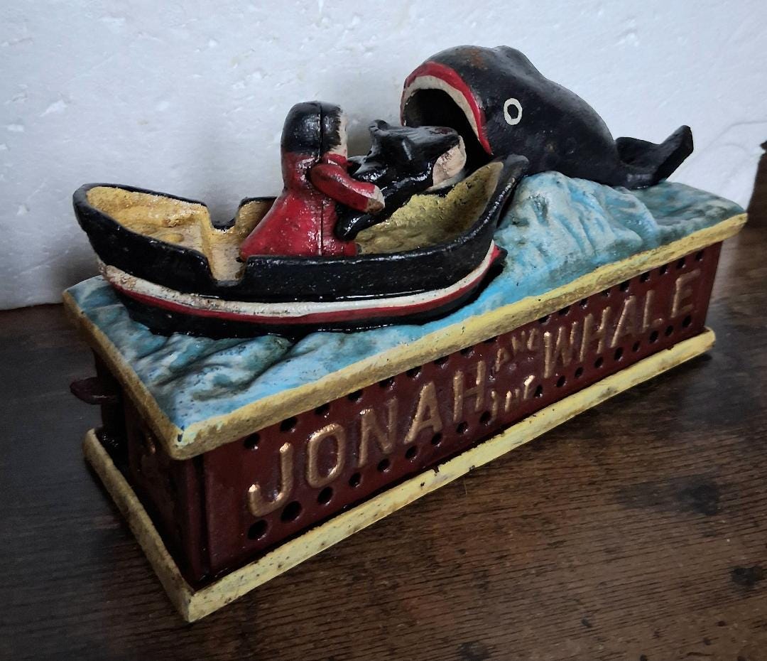 Jonah and the Whale Shepard Hardware Mechanical Bank Cast Iron Home ...