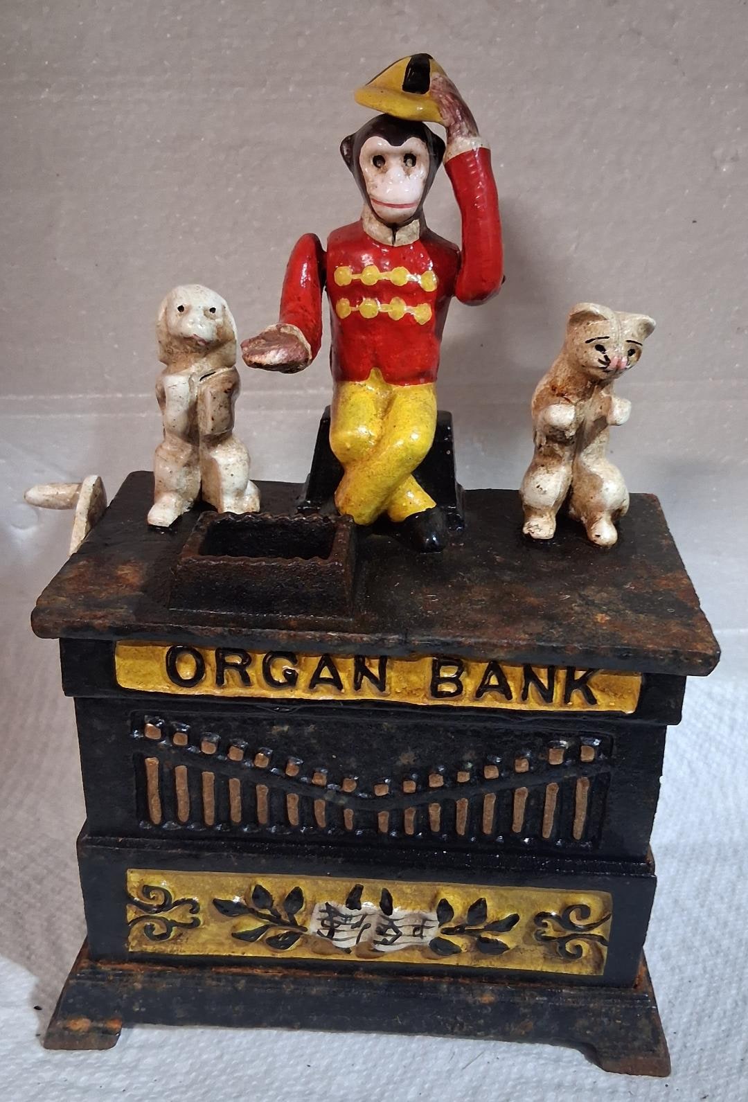 Monkey Organ Mechanical Bank Cast Iron Kyser Rex Gift Home Collectible ...