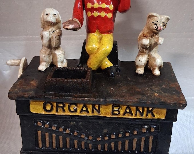 Monkey Organ Mechanical Bank Cast Iron Kyser Rex Gift Home Collectible ...