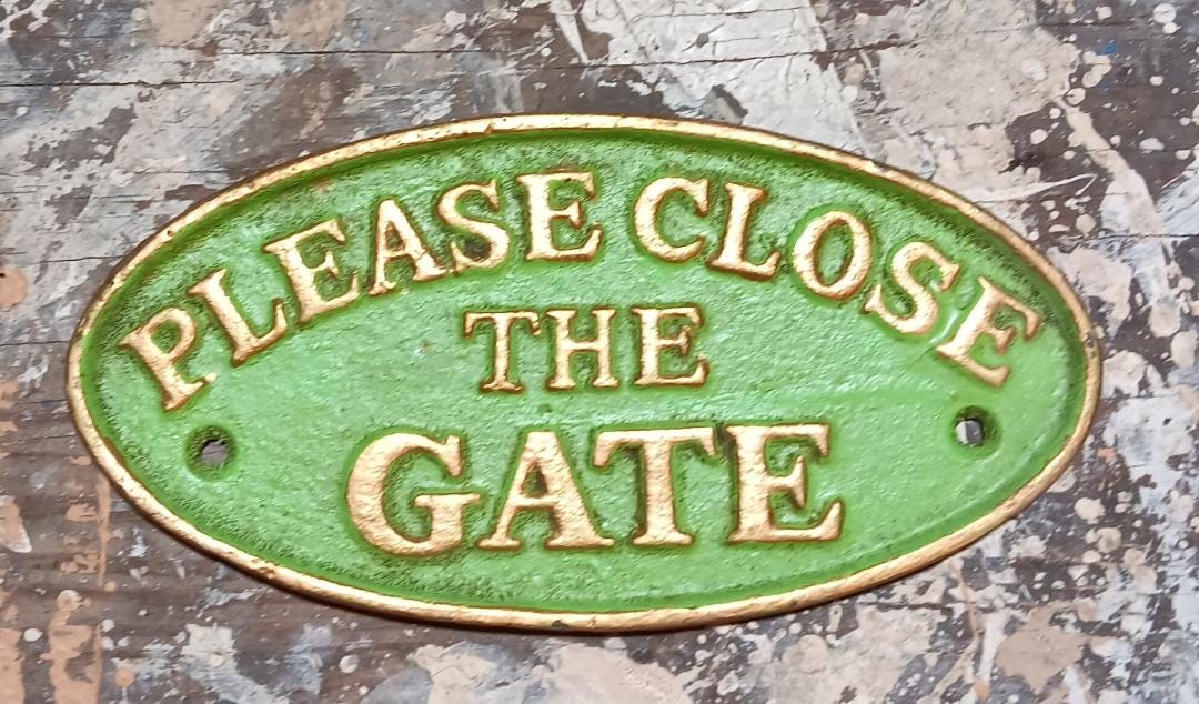 Please Close Gate Sign Cast Iron 7 Inch Home Collectible Garage Office ...