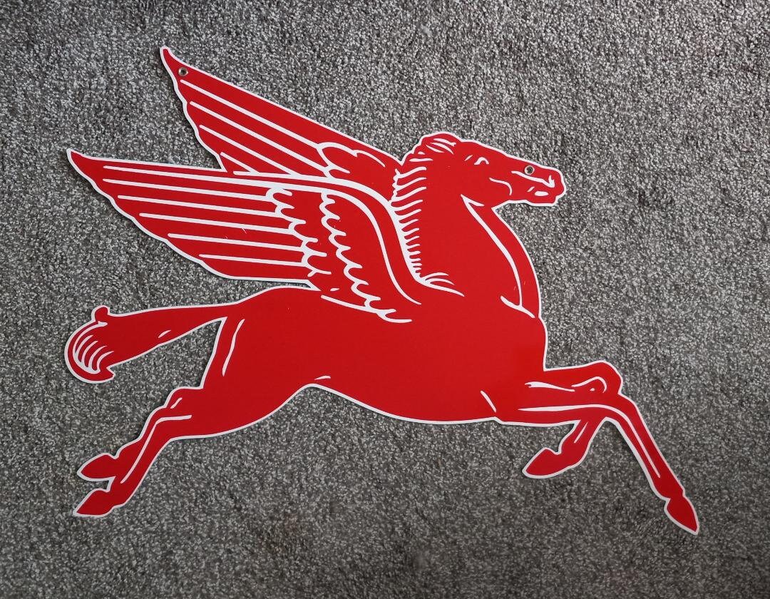 Mobilgas Pegasus Sign Large 30 Inch Right Heavy Metal Sign Home Garage ...