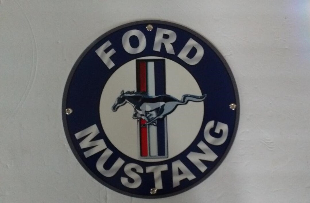 Ford Mustang Disc Heavy Metal Sign Single Sided Gas Station Cabin Home ...