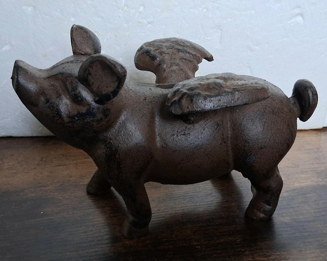 Pig Bank With Wings 7 Inch Cast Iron Home Office Shelf Decor - Etsy