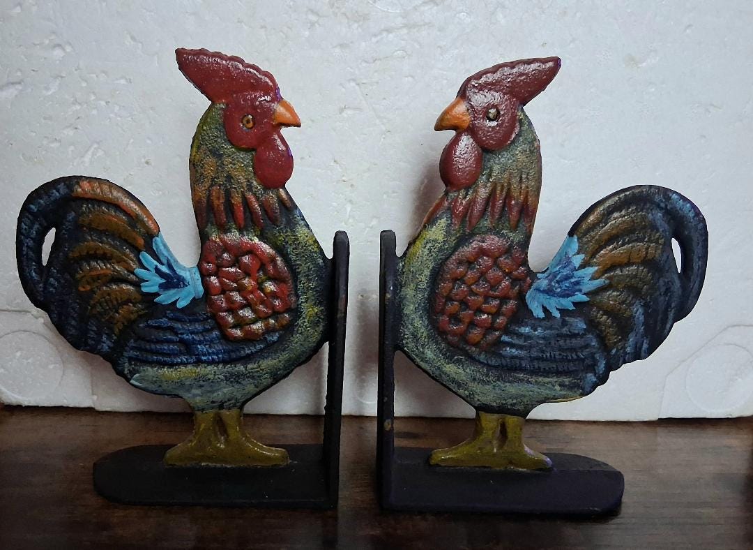 Rooster Bookends Cast Iron Yard Decor Garden Home Entryway Office - Etsy