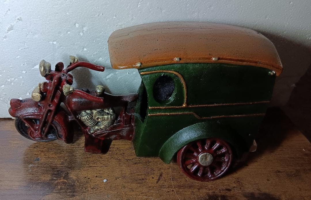 Motorcycle With Cab Cast Iron Motor Collectible Shop Home Garage Farm ...