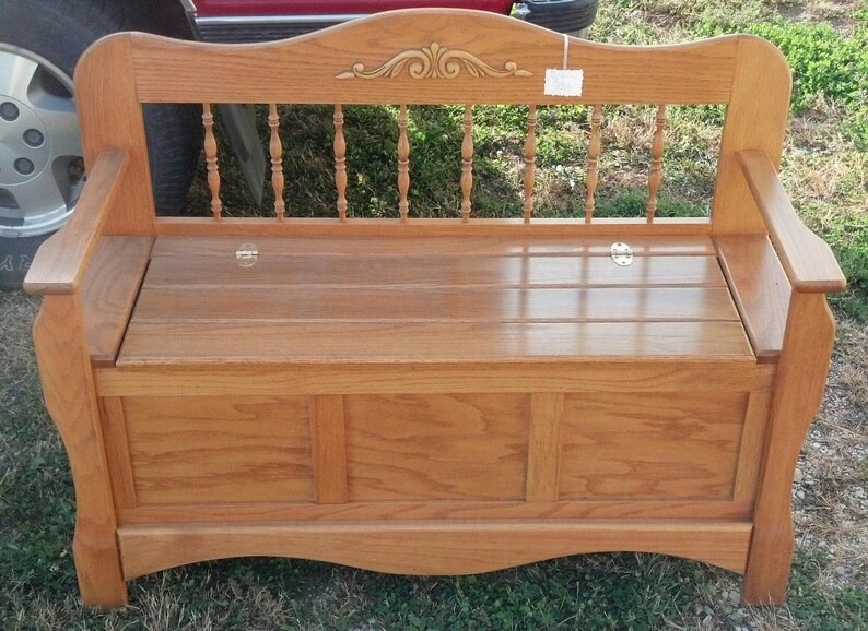 New Solid Oak Deacon Bench Storage Hand Made Cabin Entry Way | Etsy