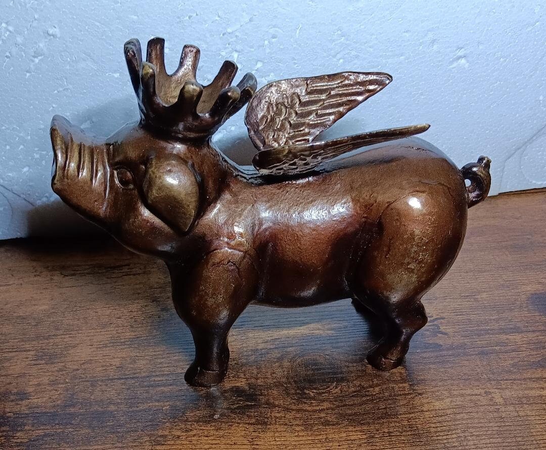Pig Bronze With Wings Crown Cast Iron Home Office Shelf Decor - Etsy