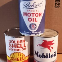 Large 5 Reproduction Vintage Oil Tin Cans Display Props Gas Station ...