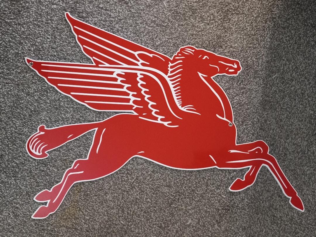 Mobilgas Pegasus Sign Large 30 Inch Right Heavy Metal Sign Home Garage ...