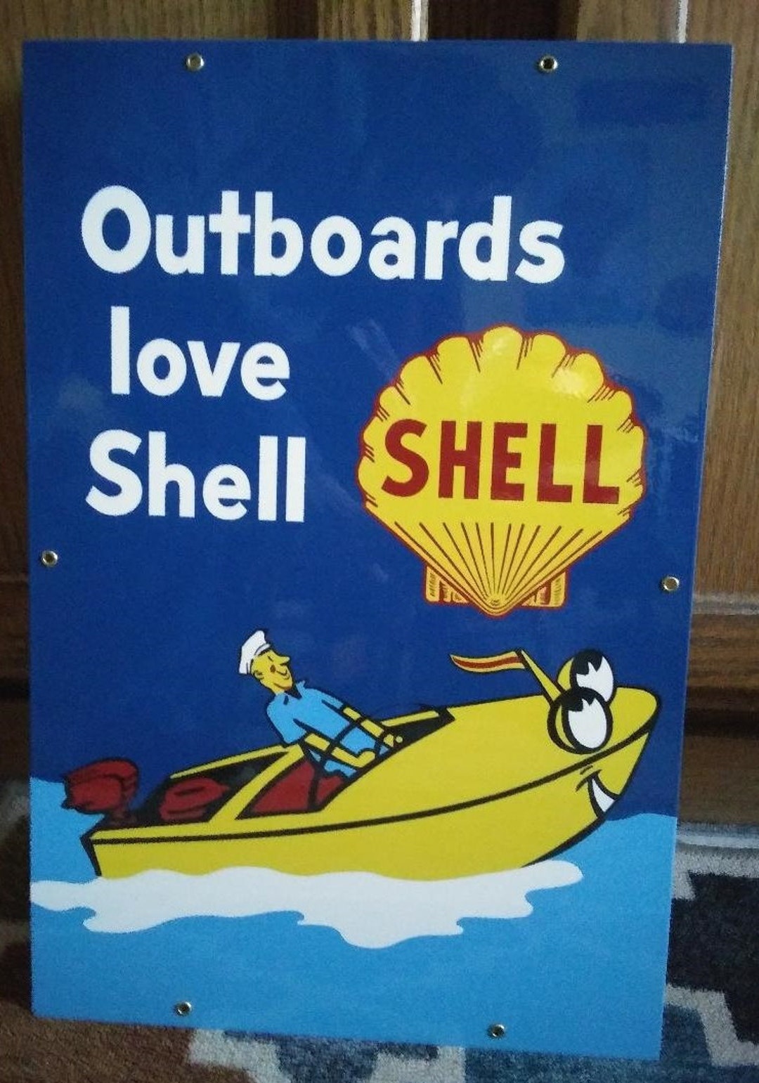 Shell Outboards Porcelain Sign Boat Motor Home Office Garage Shop Bar ...