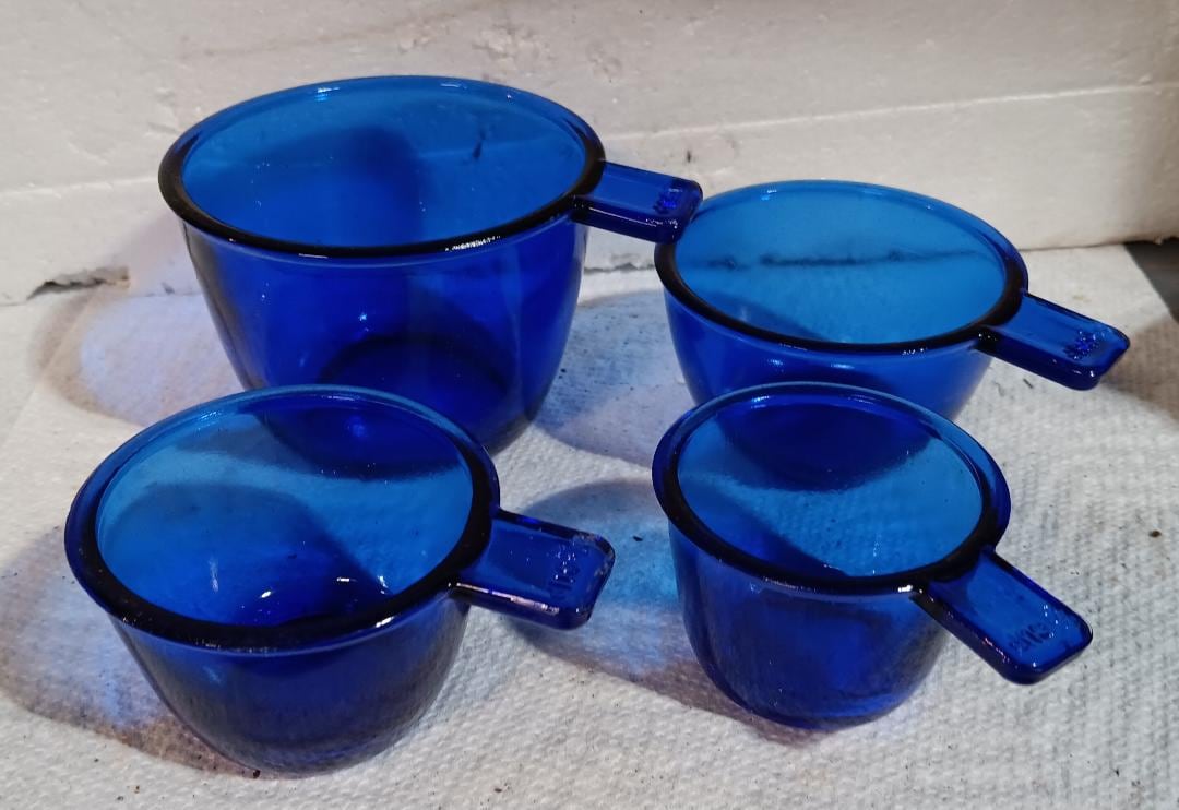 Measure Cups Set Four Cup Blue Glass Home Office Gift Collectible - Etsy