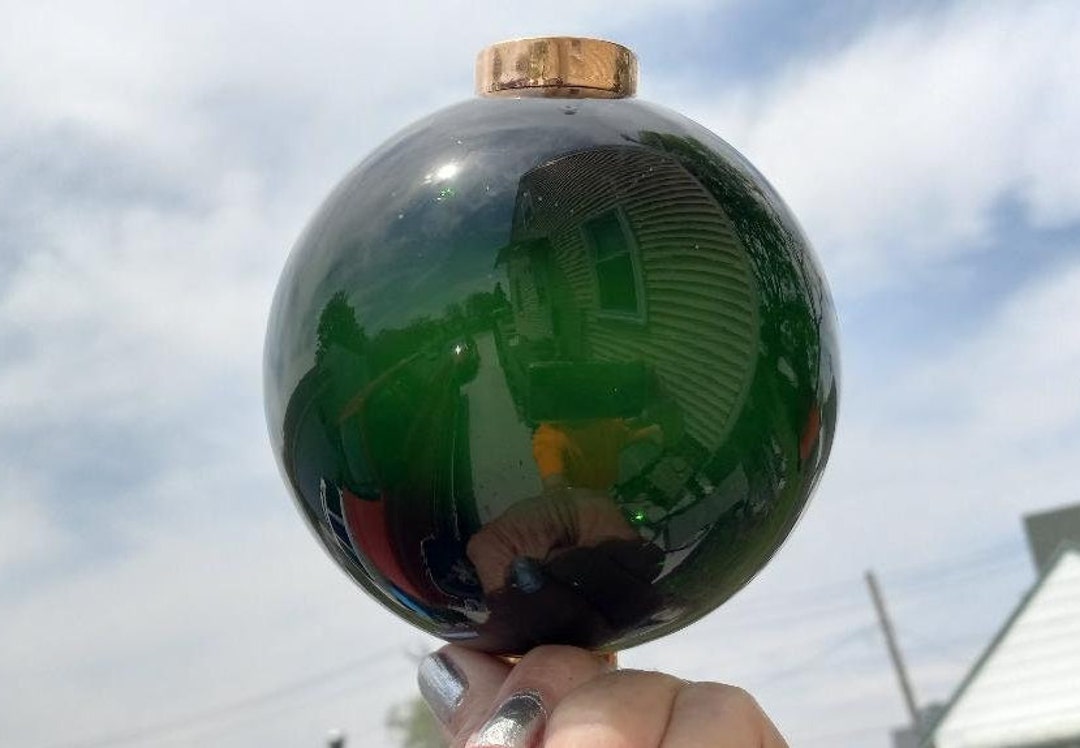 Green Glass Lightning Rod Ball Home Roof Garden Cabin Shop Barn Decor ...