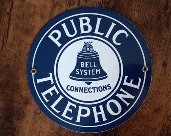 Telephone Company Bell Porcelain Sign Building Home Office Garage Shop ...