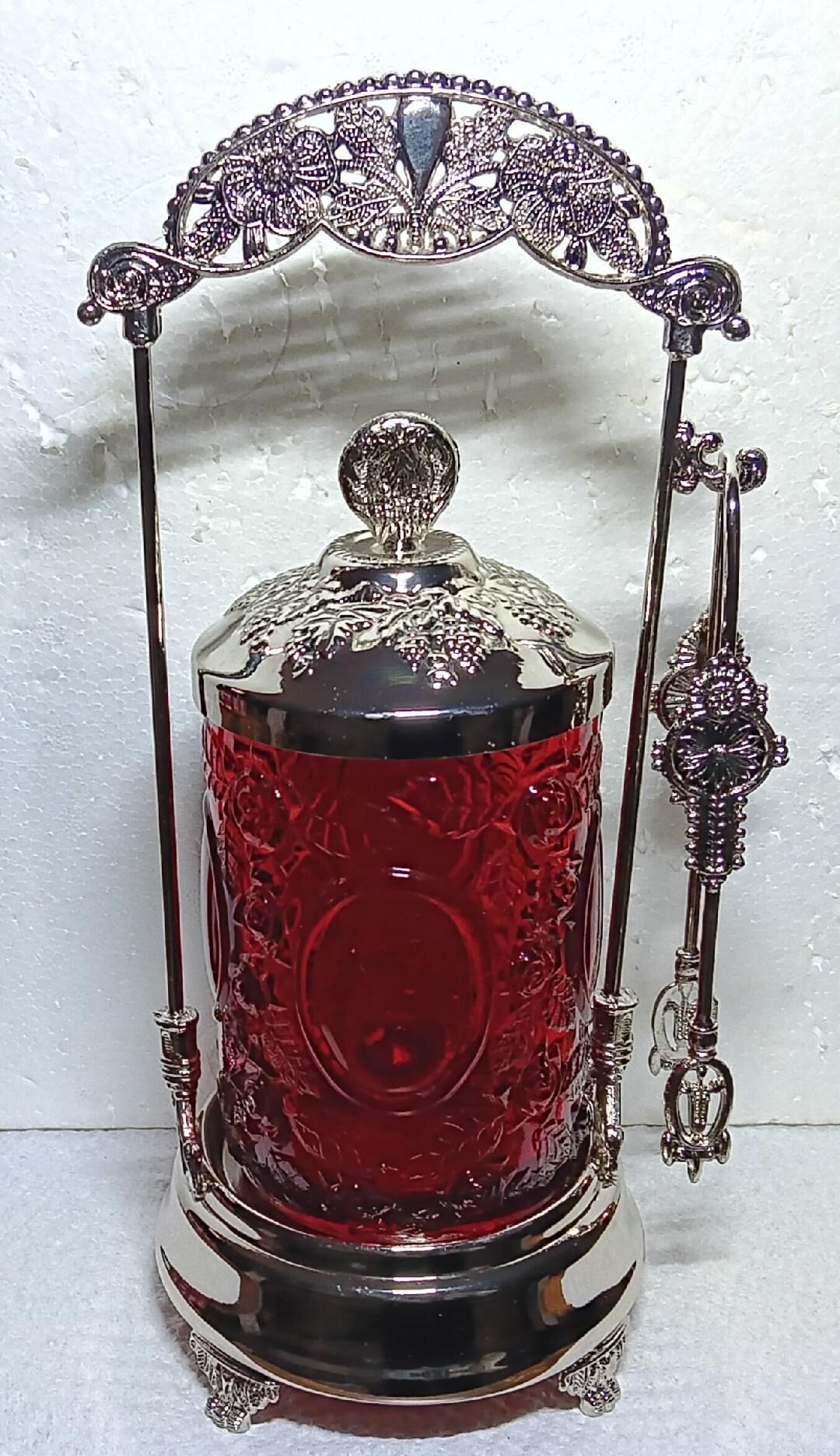Pickle Castor Red Glass Roses Insert Tongs Home Office Gift Collectible ...