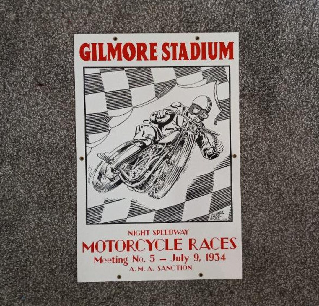 Gilmore Stadium Motorcycle Races Heavy Metal Sign Garage Shop ...