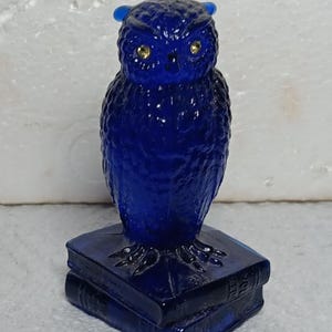 Owl on Books Cobalt Blue Glass Home Office Gift Collectible - Etsy