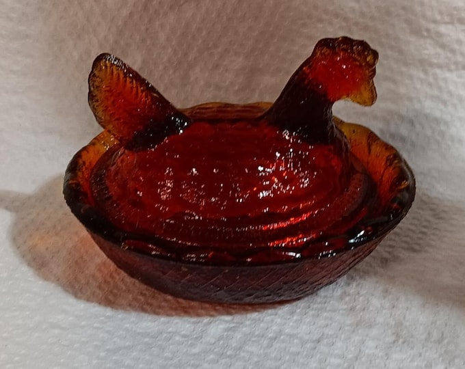 MCM Vintage Indiana Glass Blue Iridescent Carnival Hen on Nest Candy ...