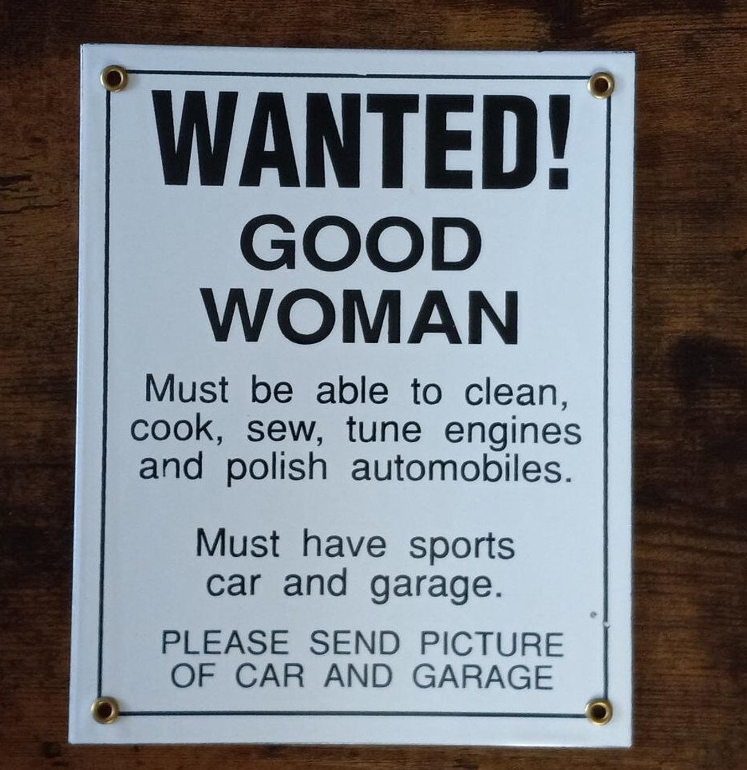 Wanted Good Woman Sports Car Porcelain Sign Home Office Garage Shop ...