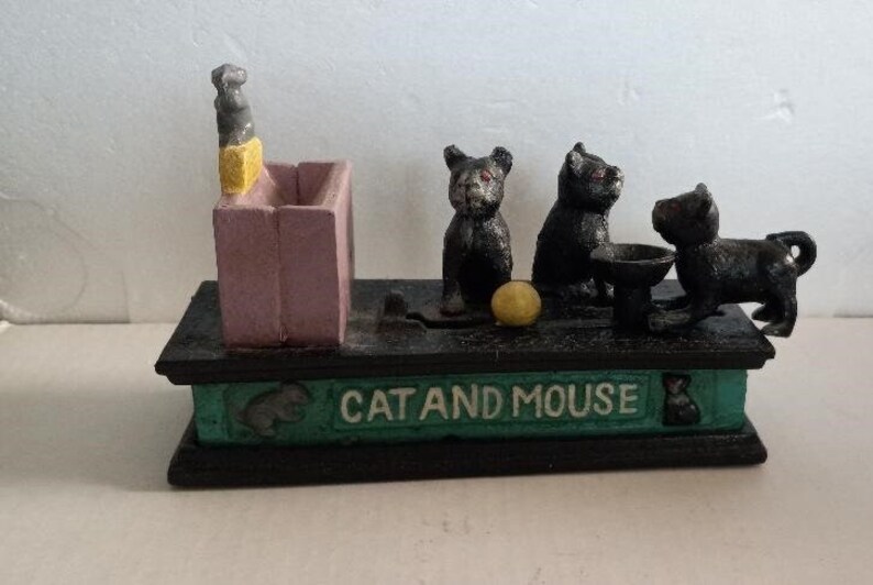 Cat and Mouse Bank Cast Iron Home Office Entryway Decor - Etsy