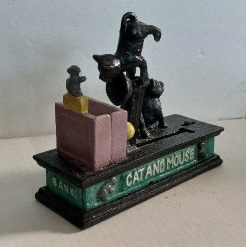 Cat and Mouse Bank Cast Iron Home Office Entryway Decor - Etsy