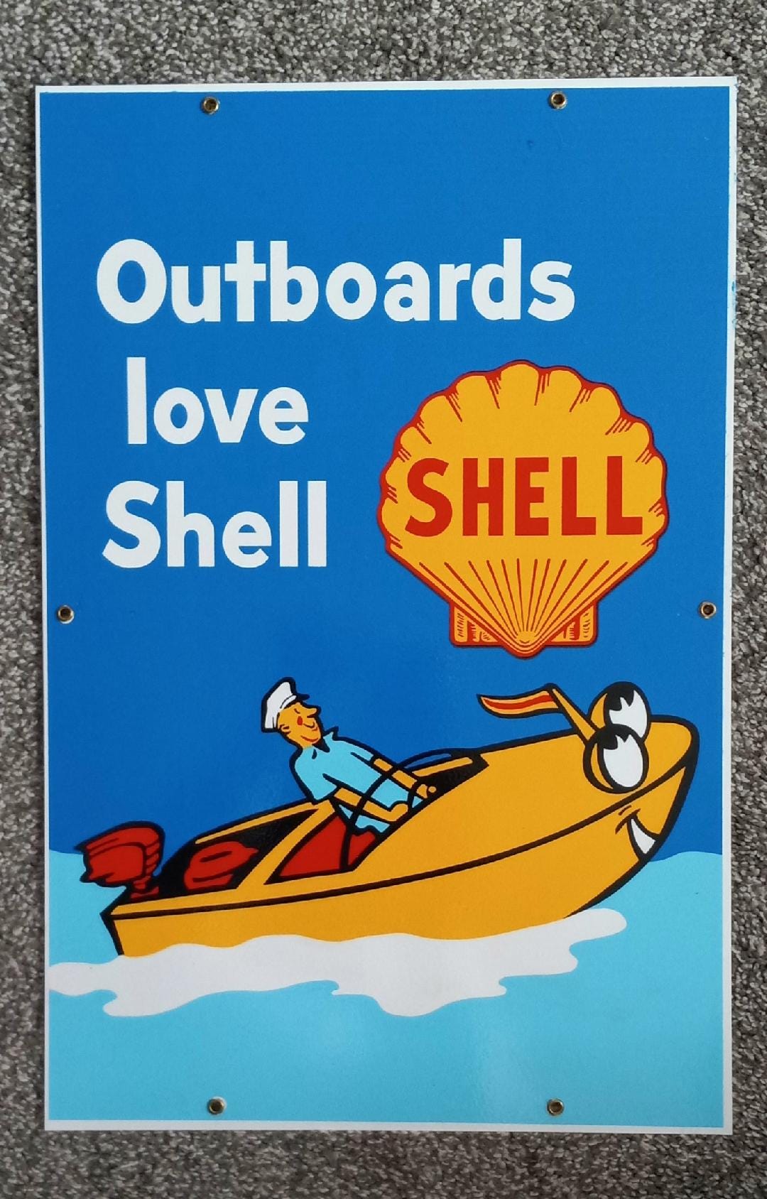 Shell Outboards Porcelain Sign Boat Motor Home Office Garage Shop Bar ...