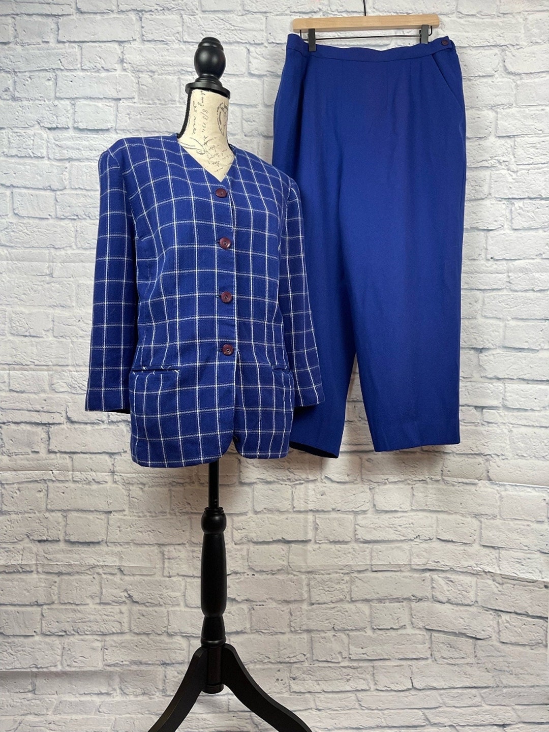 Pendleton Plus Pants Suit Blazer and Pants Size 20W Blue White Vintage ...