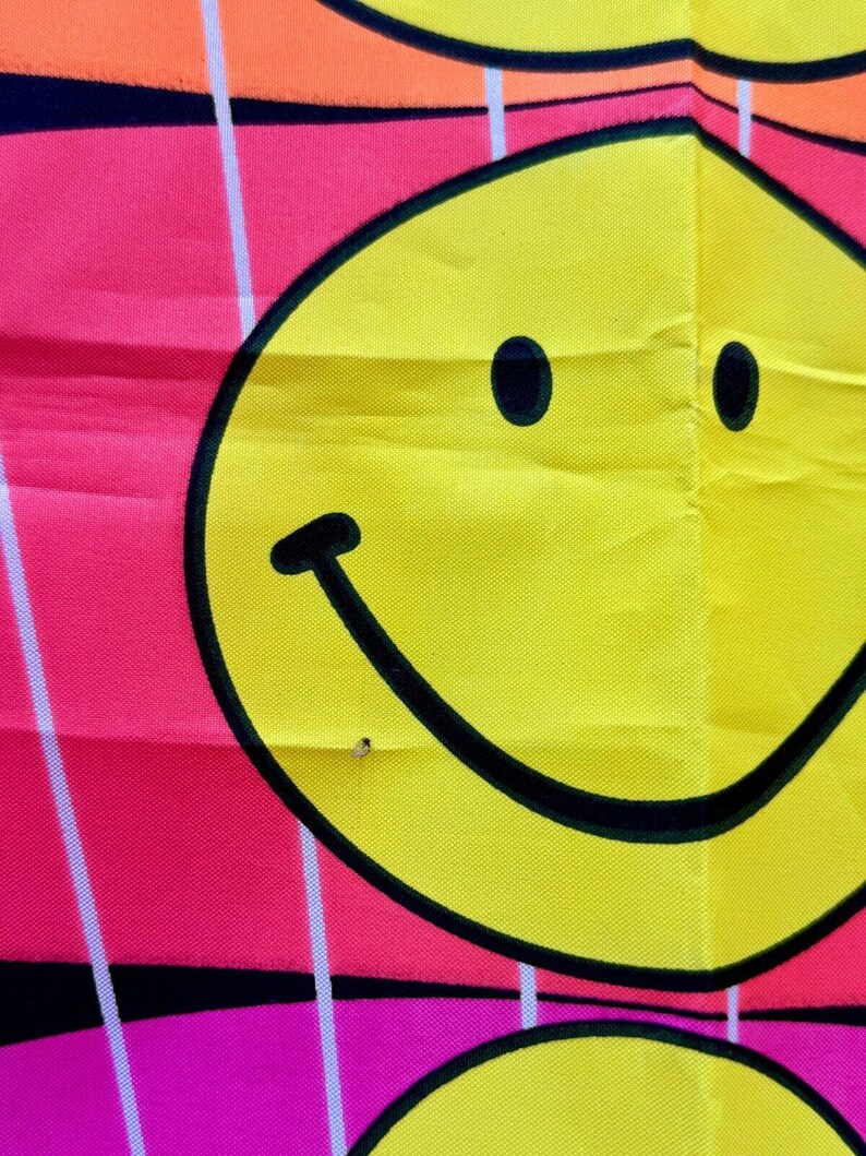 Vintage Smiley Face Flag 90s HUGE Retro Groovy Smiles Psychedelic 61 X ...