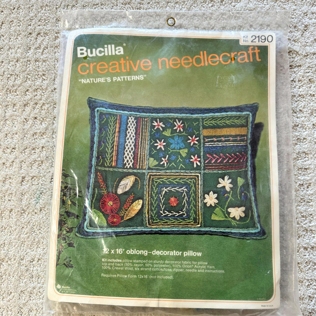 Vintage Bucilla Creative Needlecraft Nature's Patterns Pillow Crewel ...