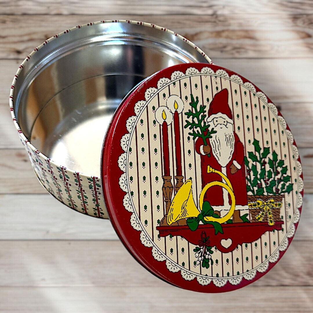 Vintage Christmas Tin Father Christmas Santa Round Tin 1980s Cookie 8 ...