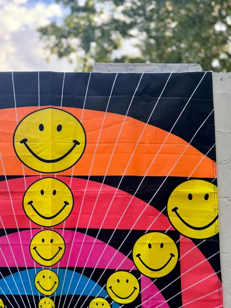 Vintage Smiley Face Flag 90s HUGE Retro Groovy Smiles Psychedelic 61 X ...