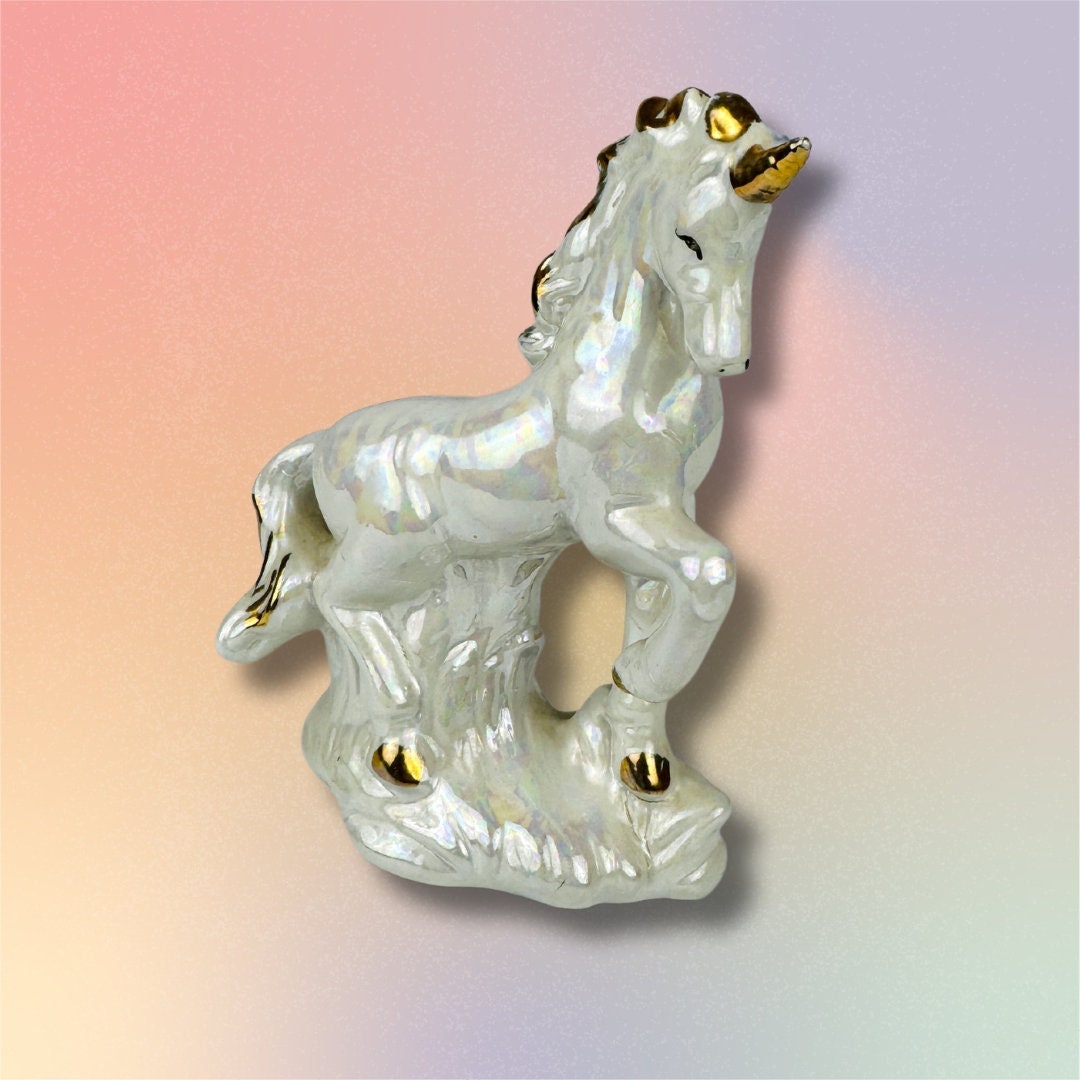 Vintage Unicorn Iridescent Ceramic Figurine With Gold Horn 5 Fantasy ...
