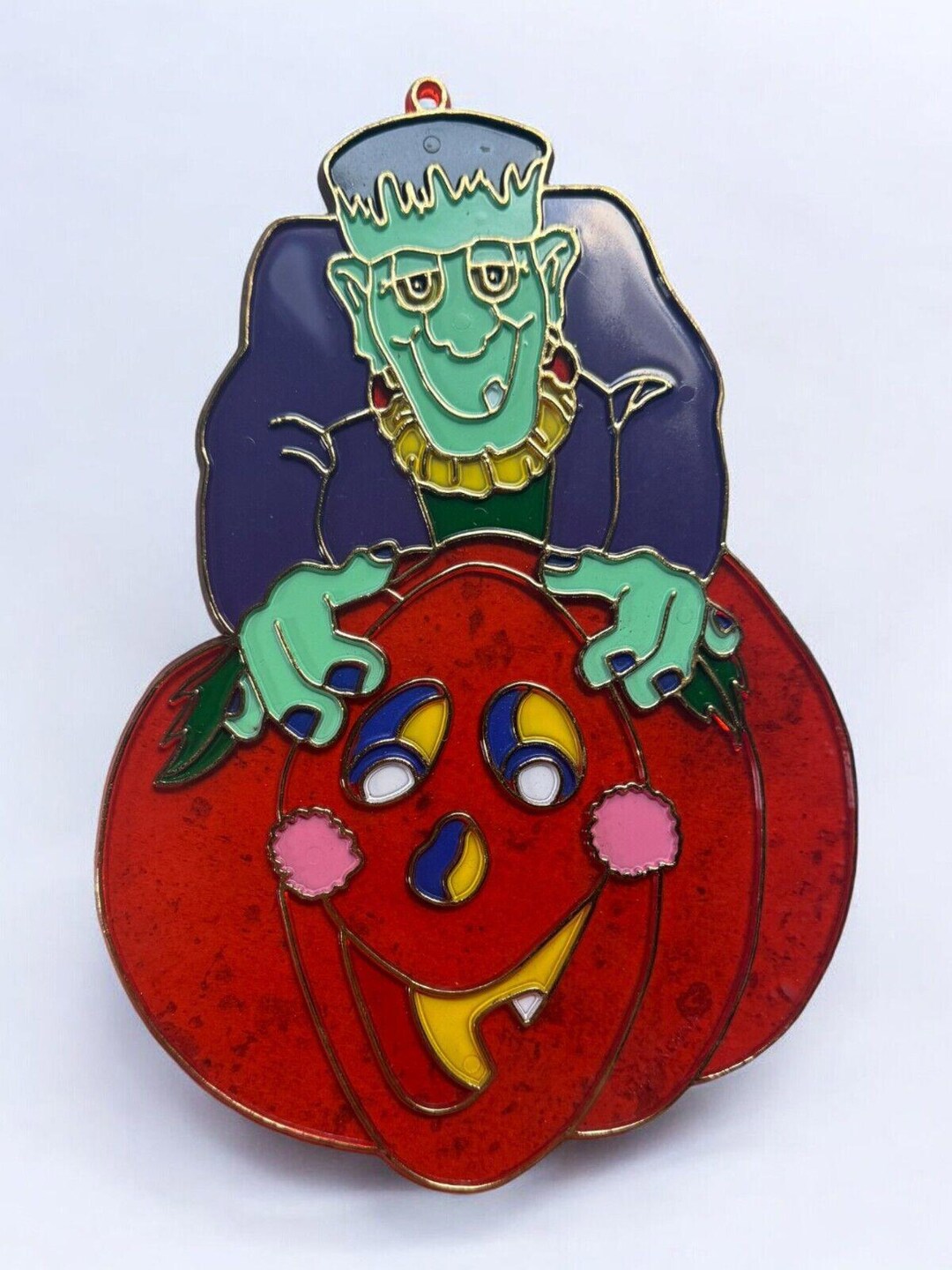 Vintage Halloween Suncatcher Pumpkin Frankenstein Monster Plastic ...