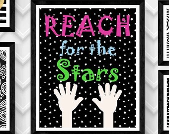 Reach for the Stars Digital Download Art Black and White | Etsy