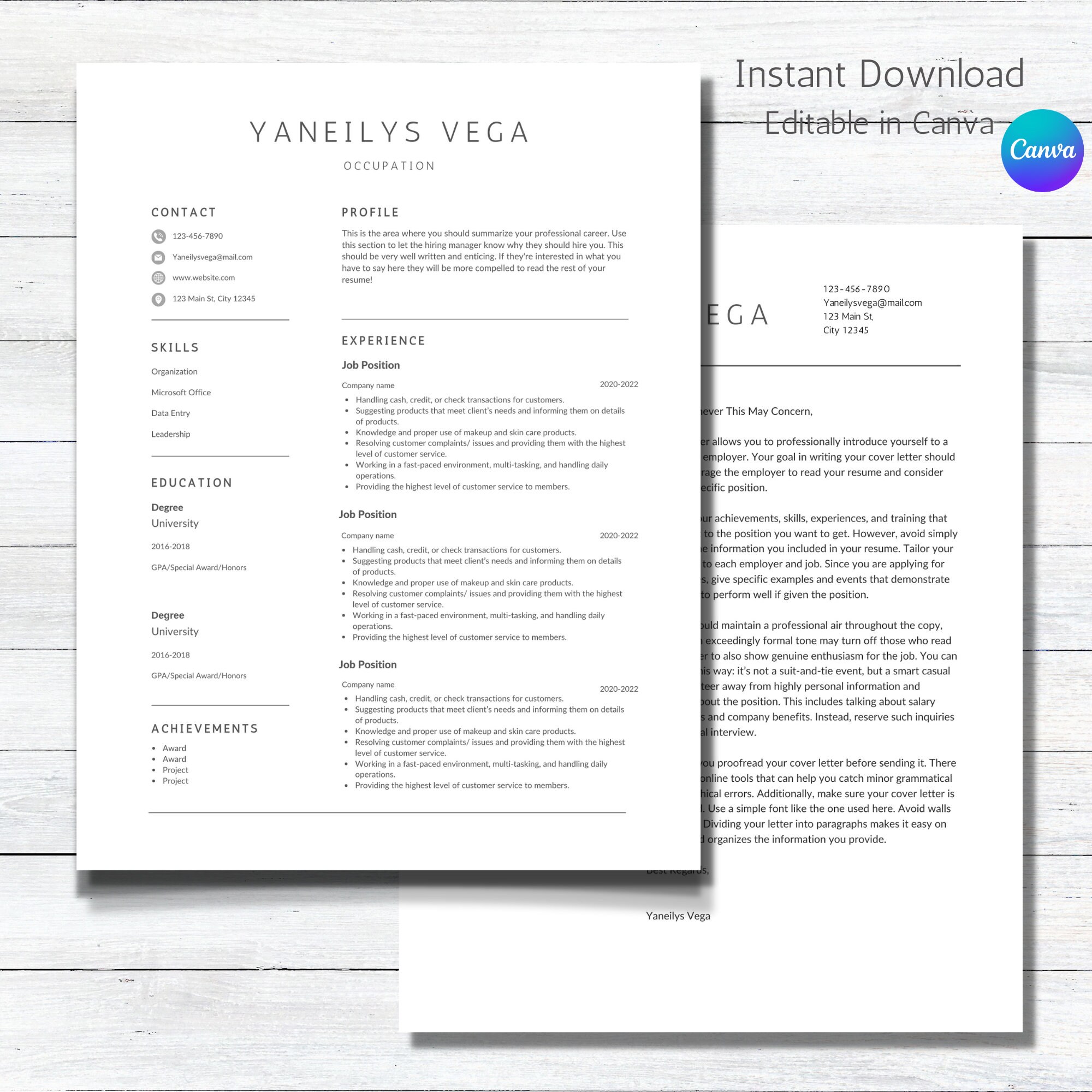 Modern Resume Template, Cover Letter Template, Canva Templates ...