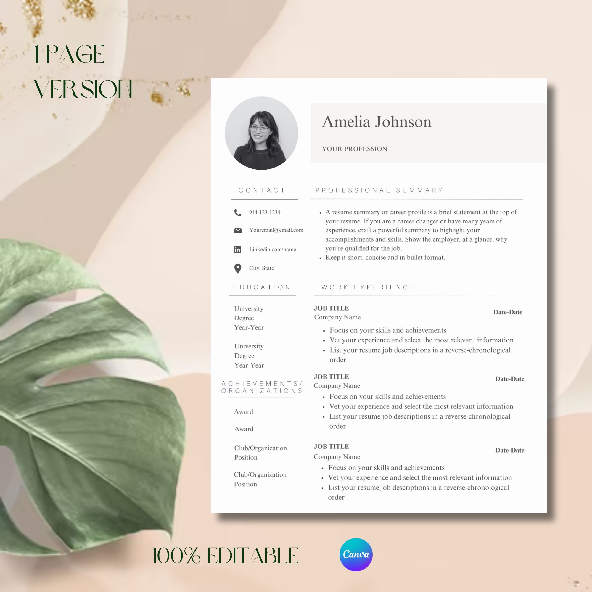 Modern Resume Template, 2 Page Resume, CV Template, Professional Resume ...