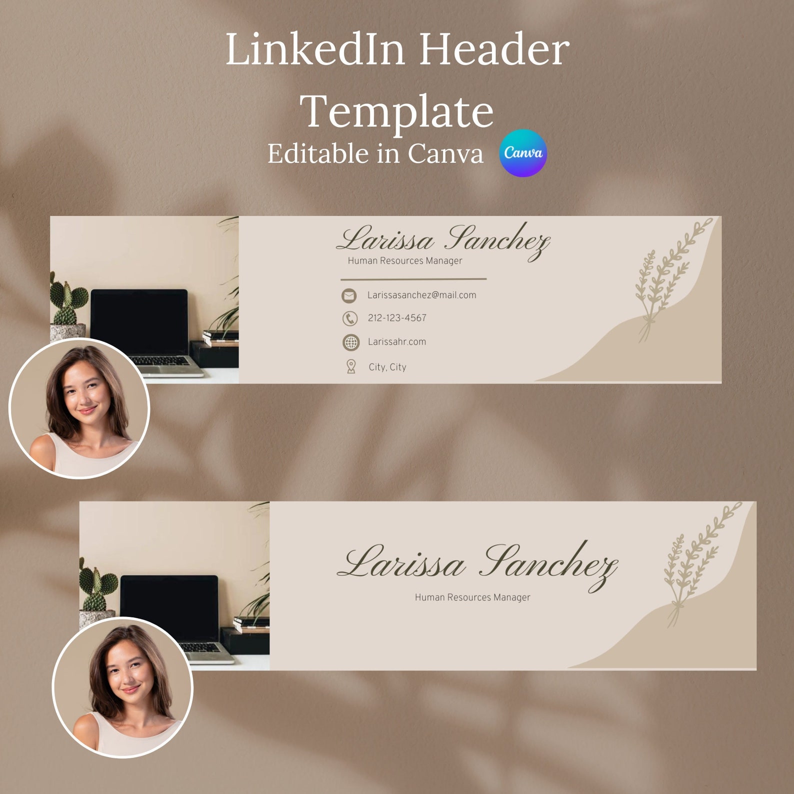 Editable Minimalist Beige Linkedin Header Canva Template Banners ...