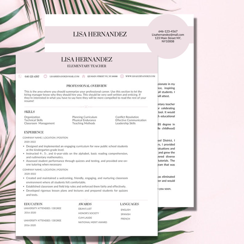 Pastel Pink Resume Template CV Template Canva Templates - Etsy