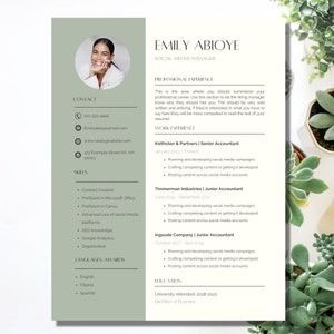 Sage Green Resume Template, CV Template, Sage Green Cover Letter, Canva ...